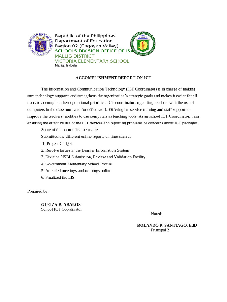 ICT ACCOMPLISHMENT REPORT | PDF