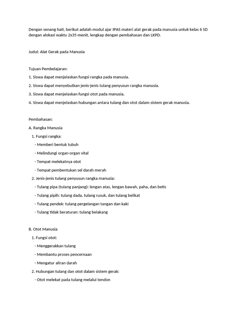 Modul Ajar Alat Gerak Manusia | PDF