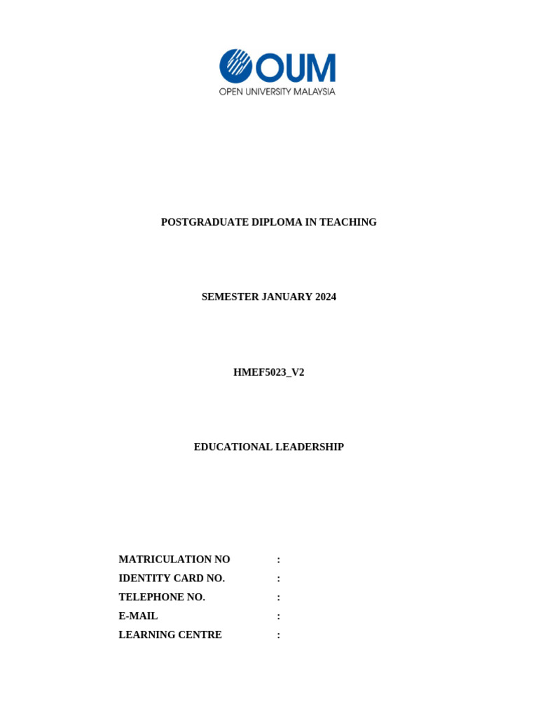 Hmef5023 - V2 - Educational Leadership | PDF