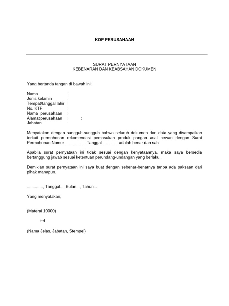 Draf - 1 Pah 20230604 Format Surat Penyataan Dokumen Benar Dan Sah | PDF