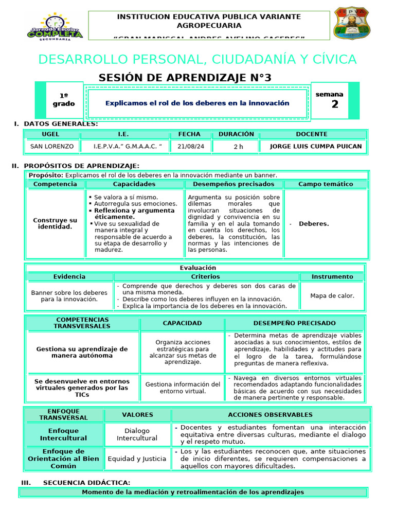 1° Sesión de Aprendizaje Sesión 3-Sem.2-Exp.5-Dpcc | PDF