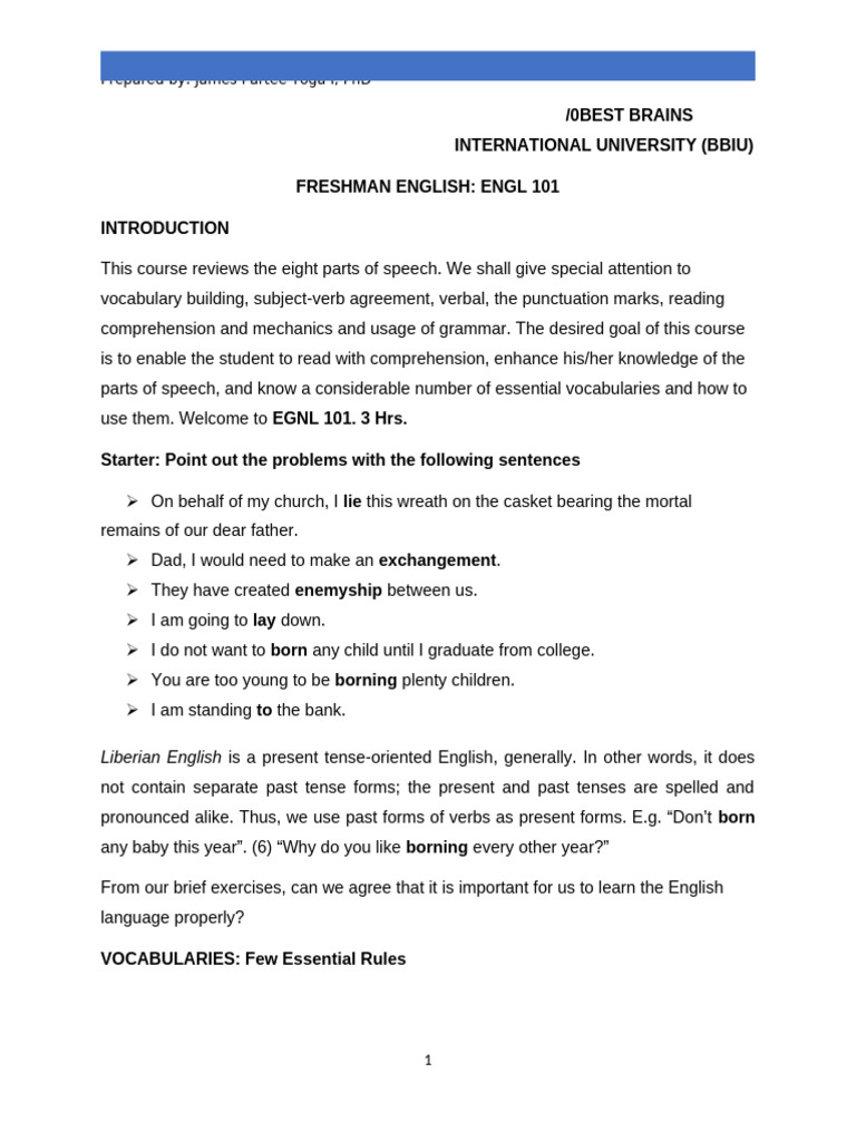 ENGL 101 Handout | PDF