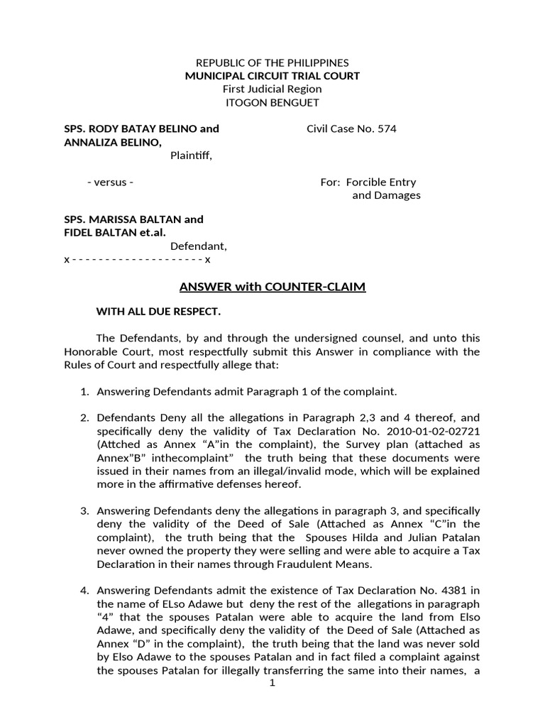 332773680-Answer-Ejectment | PDF