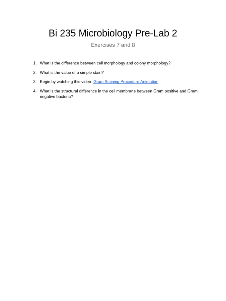 Bi 235 Microbiology Pre-Lab 2 | PDF