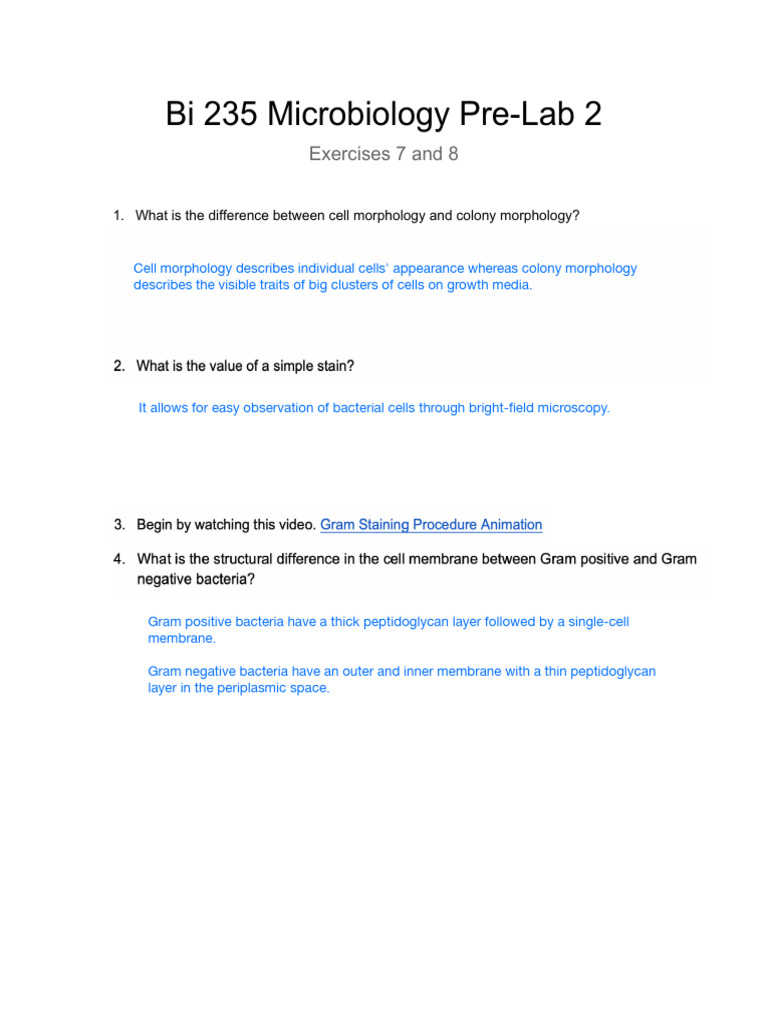 Bi 235 Microbiology Pre-Lab 2 | PDF