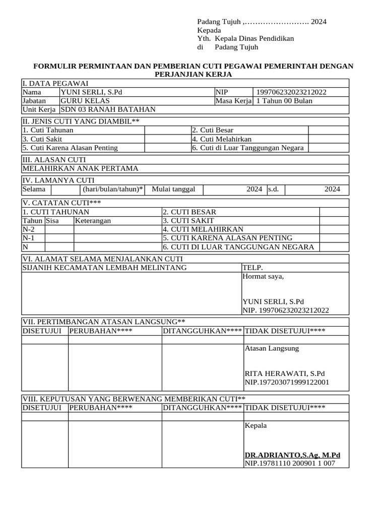 Format Cuti P3K | PDF
