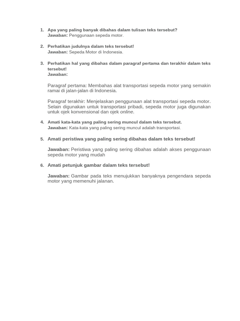 Soal Latihan Teks Lho Sepeda Motor | PDF