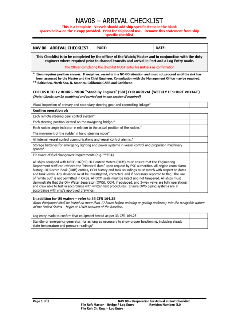 Nav08 Arrivalchecklist | PDF