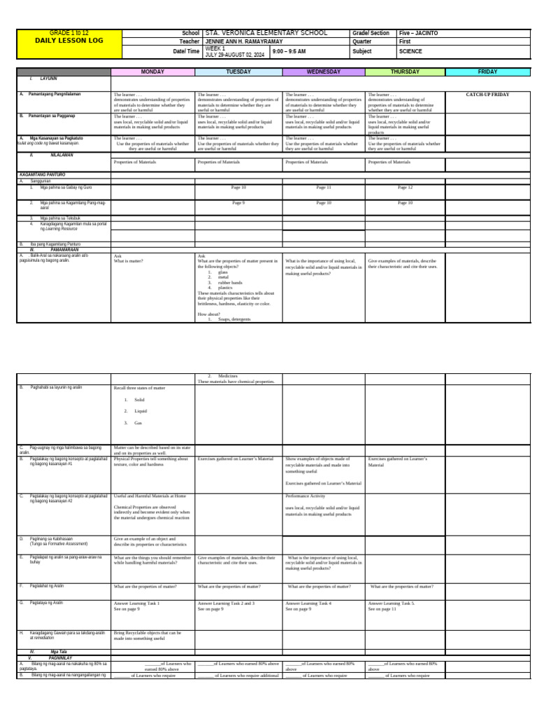 Q1-WEEK-1-DLL-SCIENCE 5 | PDF