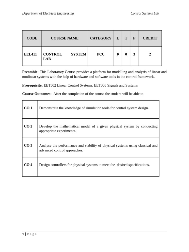 EEL411Control System Lab Manual | PDF