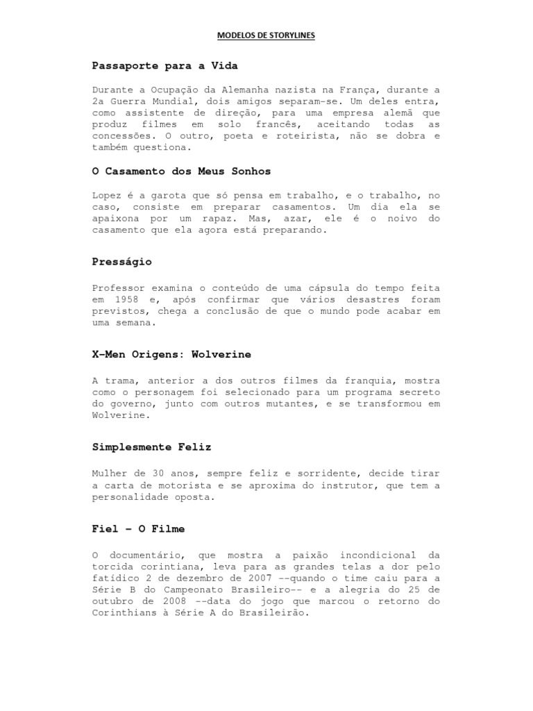Modelos de Storylines para Filmes | PDF | Mistério, Suspense e Ficção ...