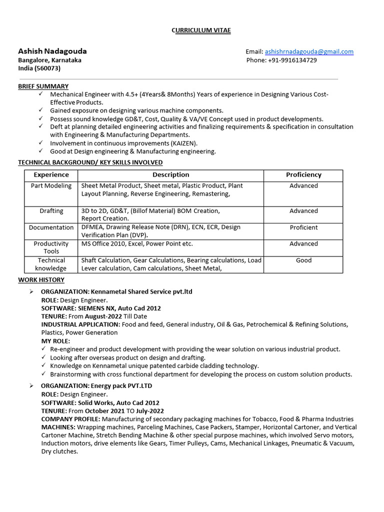 CURRICULUM VITAE-Ashish Nadagouda | PDF