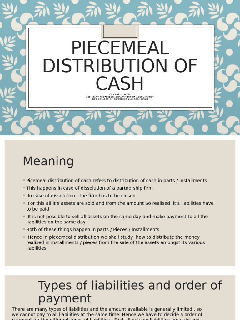 Presentation On Piecemeal Distribution of Cash - 80107 | PDF