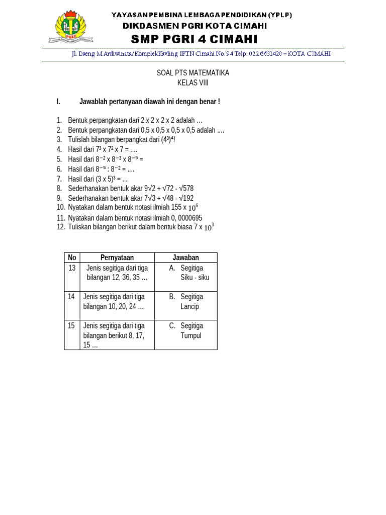 Soal PTS Matematika Fix | PDF