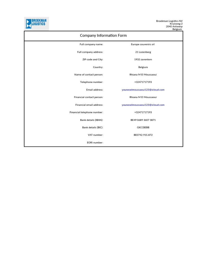 Company Information Form | PDF