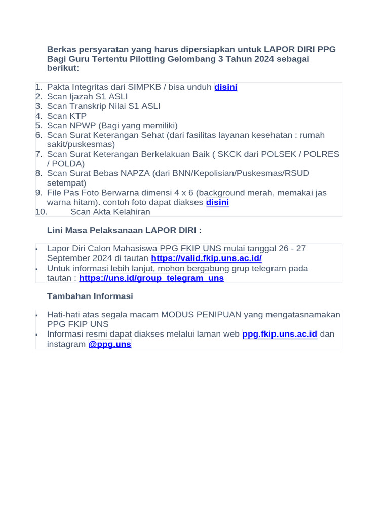 Berkas Persyaratan Yang Harus Dipersiapkan Untuk LAPOR DIRI PPG Bagi ...