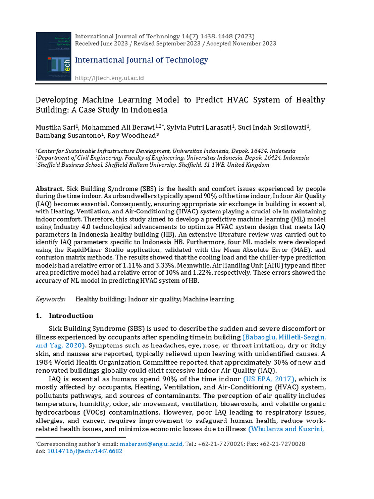 IJTech CVE 6682 Developing Machine Learning Model To Predict HVAC | PDF
