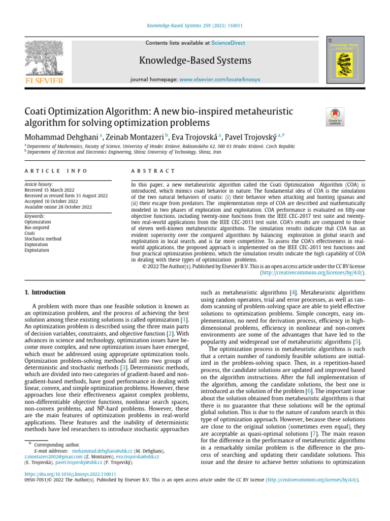 Coati Optimization Algorithm Pdf