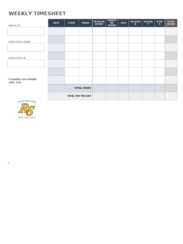 IC Simple Weekly Timesheet 11550 WORD | PDF