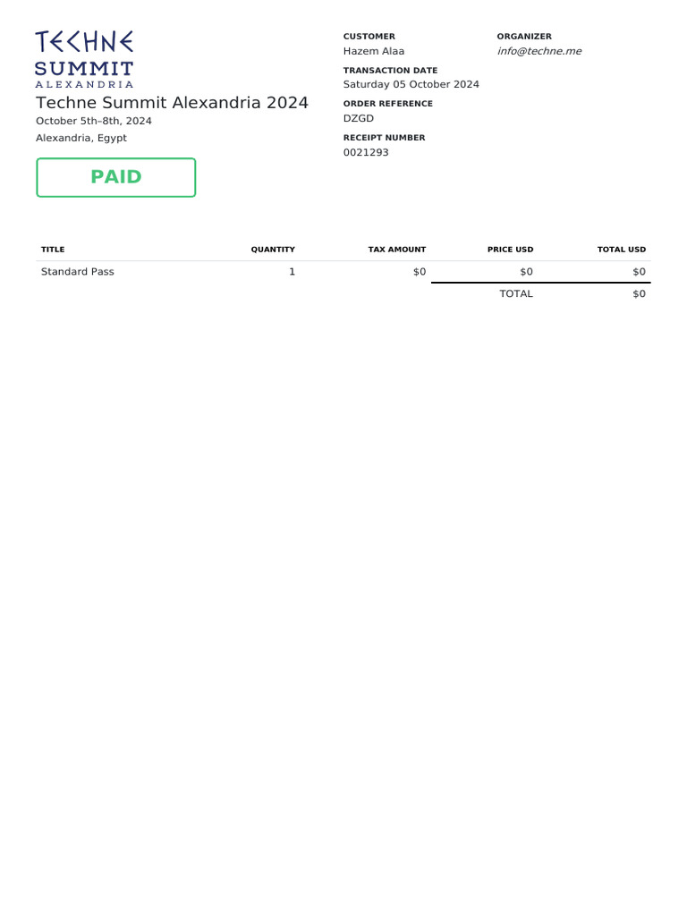 Tito Technesummit Alexandria 2024 DZGD Receipt | PDF