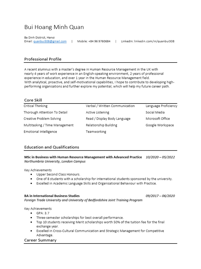 Bui Hoang Minh Quan CV | PDF