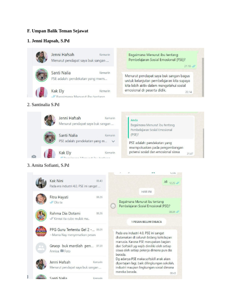 F. Umpan Balik Teman Sejawat 1. Jenni Hapsah, S.PD | PDF