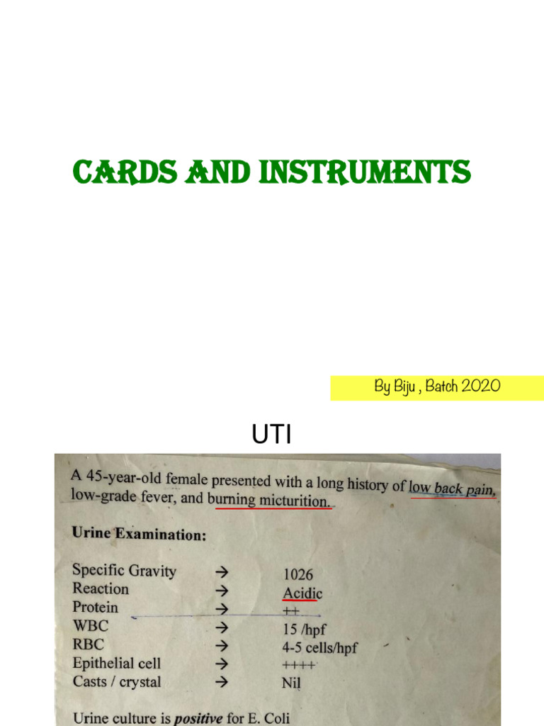 3 Patho Cards, Urine Examination, Instruments by Biju | PDF