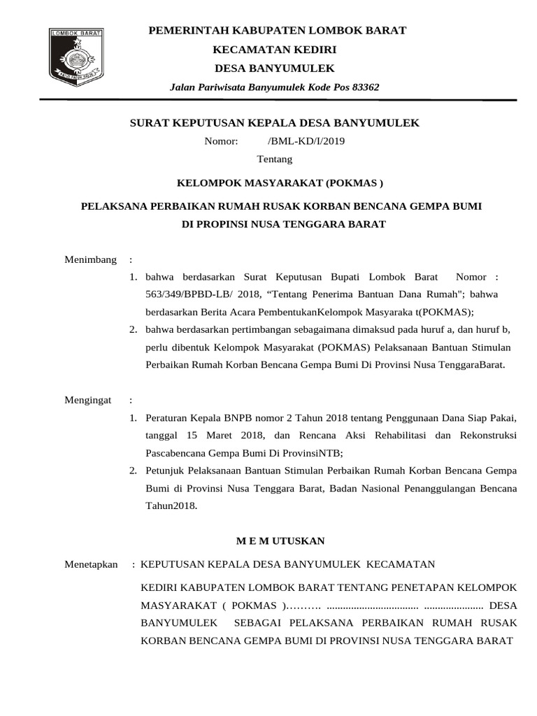 SK Pokmas Dari Desa | PDF
