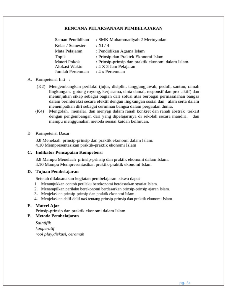 09 - RPP Prinsip Ekonomi Islam | PDF