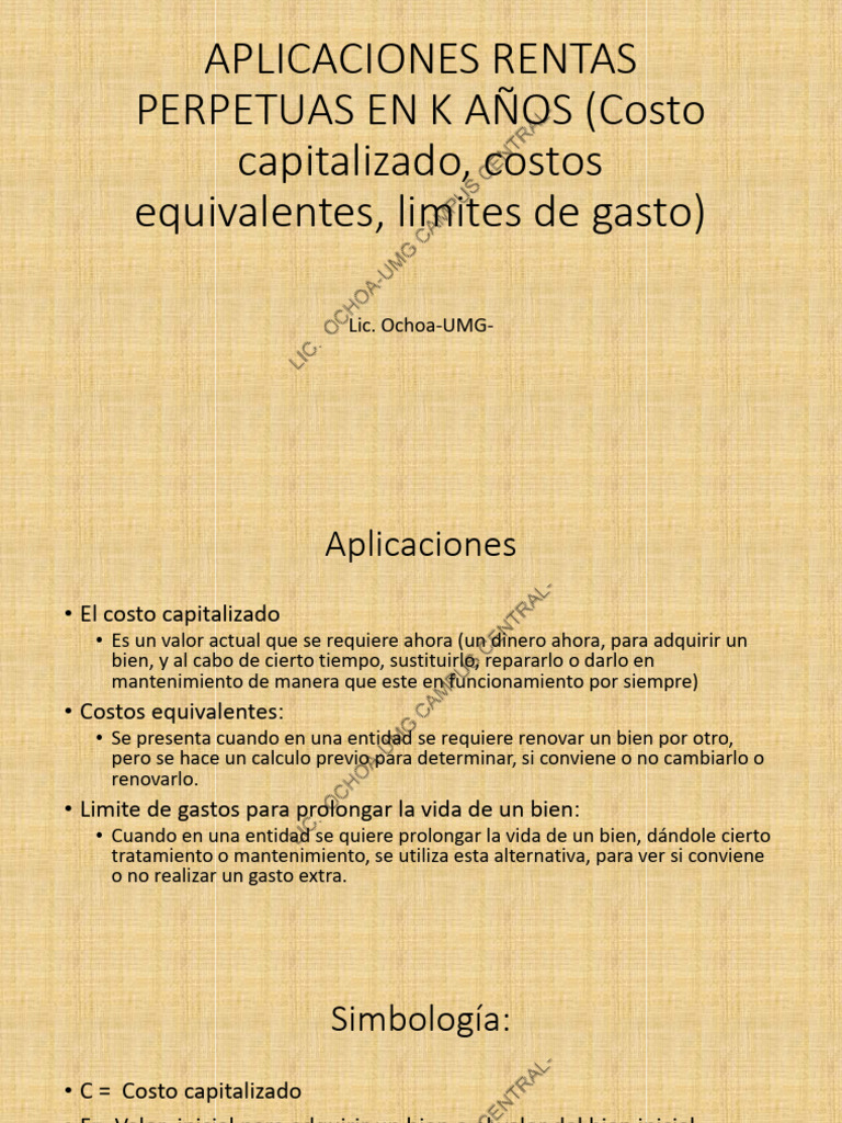 APLICACIONES RP EN K AÑOS (Costo C, Equi y Gto) Mark | PDF