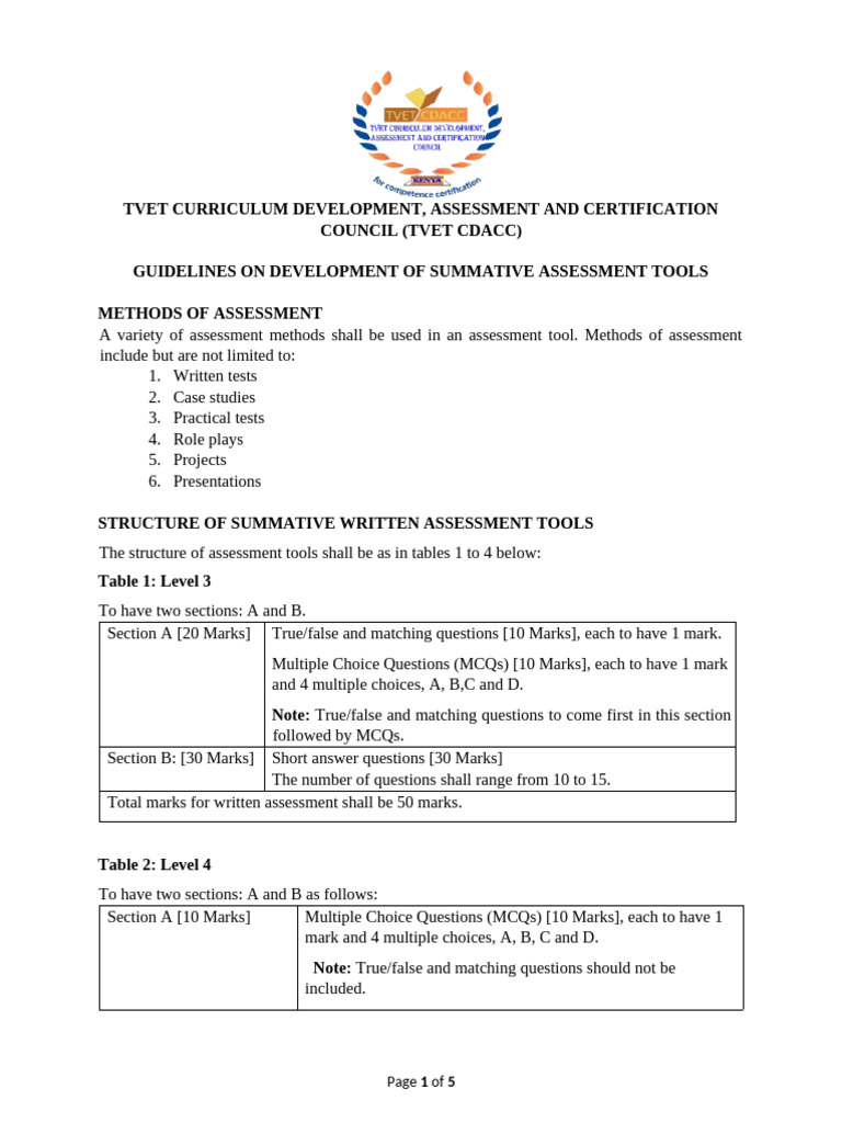 Guidelines On Development of Summative Assessment Tools 5.4.2024 | PDF ...