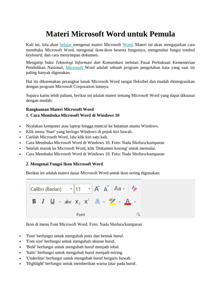 Materi Microsoft Word Untuk Pemula | PDF