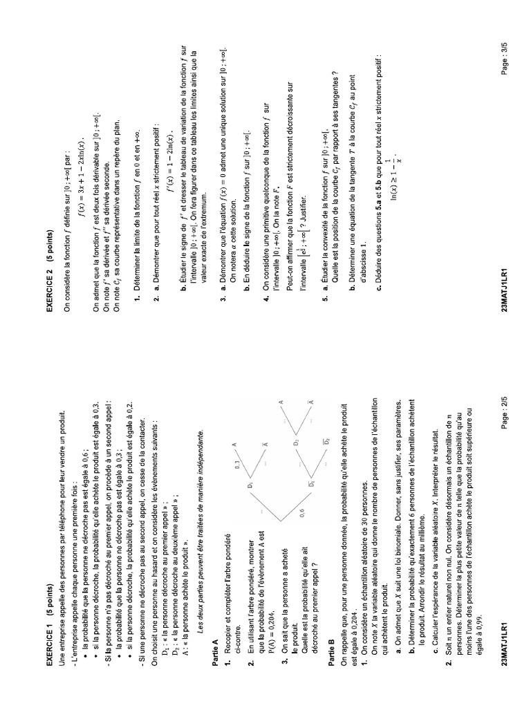 Exercice Tle Math Complémentaire | PDF