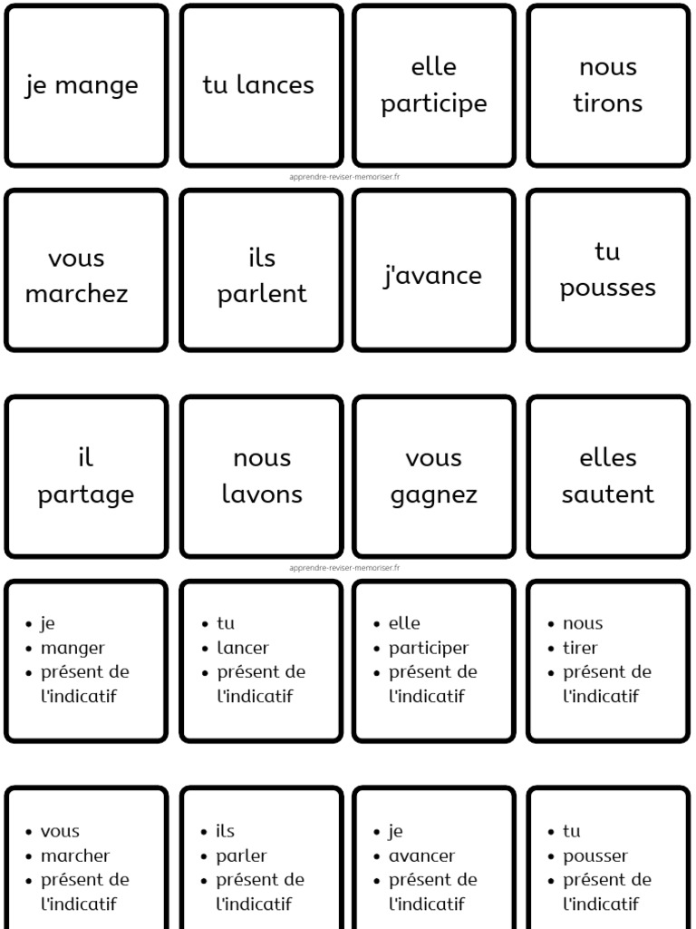 Dominos de Conjugaison Présent de Lindicatif | PDF