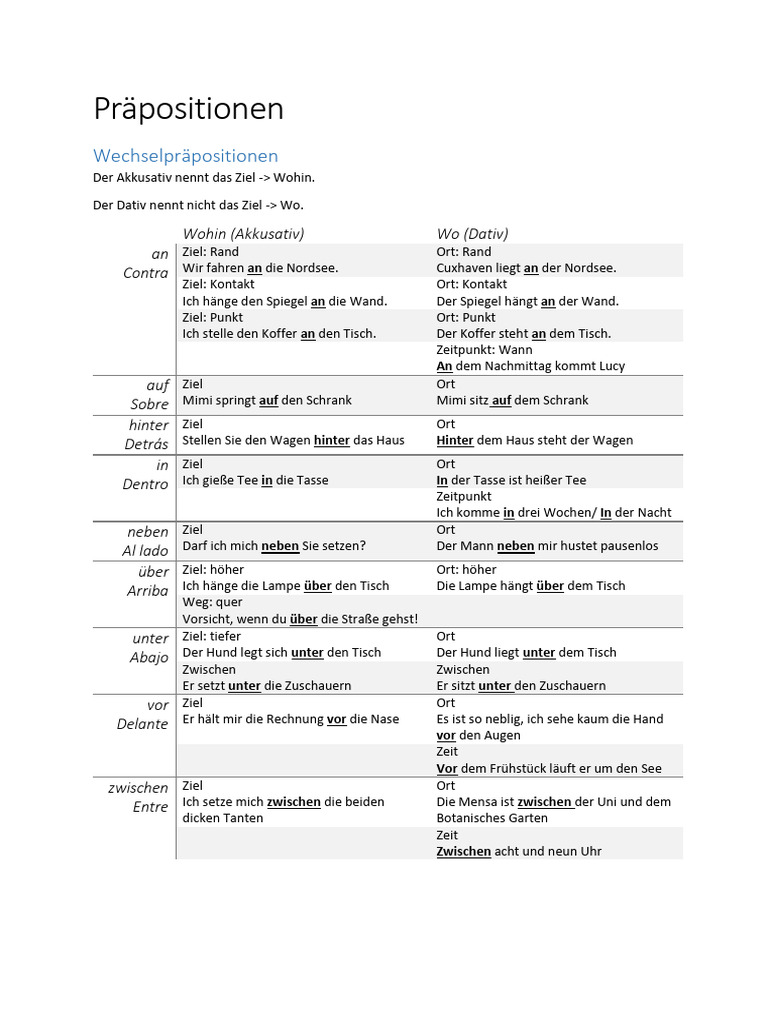 Learn German - Präpositionen | PDF