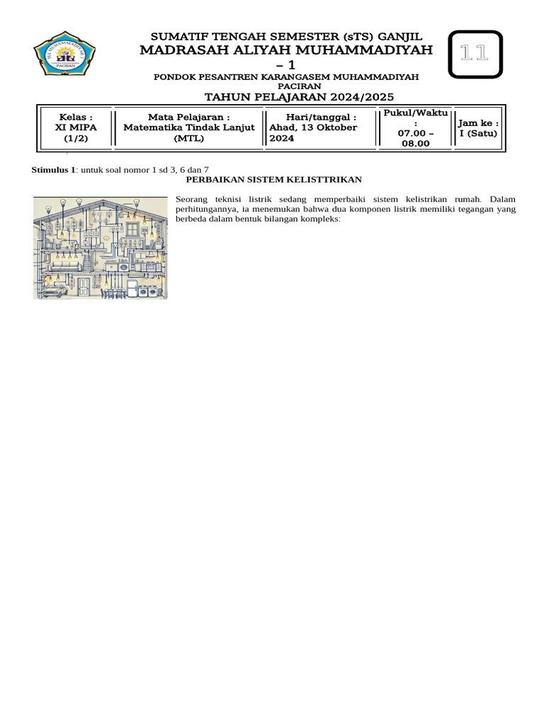 Soal Pts Mtk Tl Kelas Xi Mipa | PDF