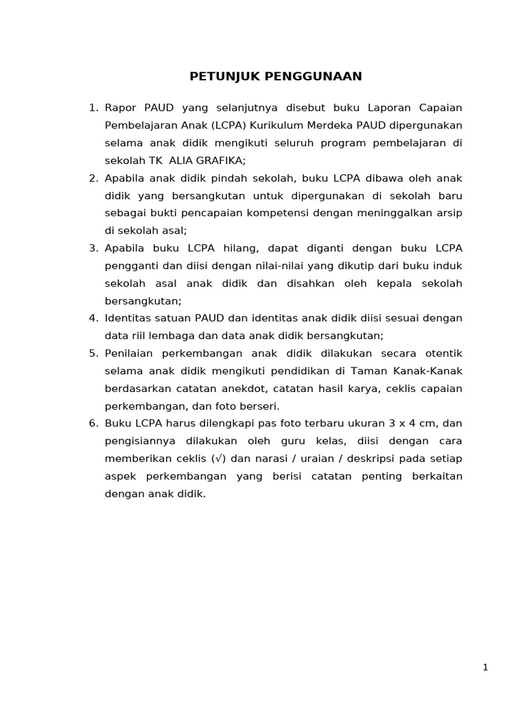 Contoh Rapor Dan Narasi | PDF