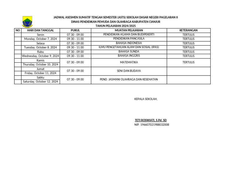 Jadwal PTS 2023 | PDF