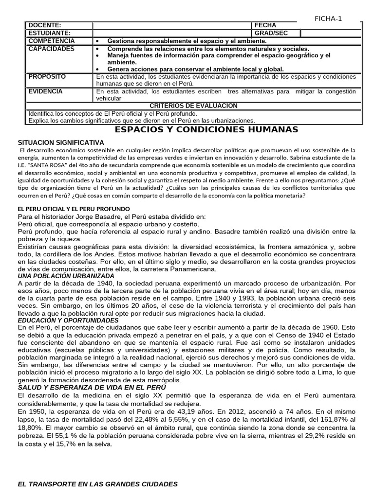 Ficha de Actividad CCSS 4° - Semana 1 | PDF