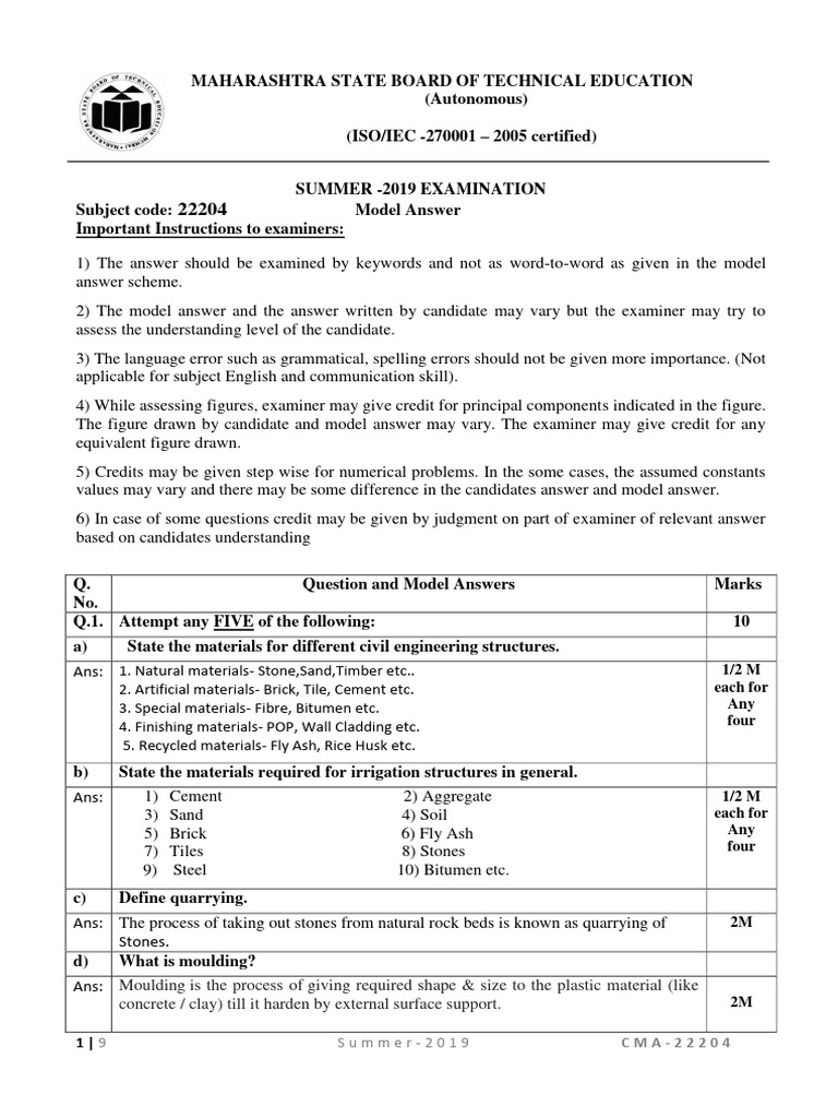 2019 Summer Model Answer Paper (Msbte Study Resources) | PDF
