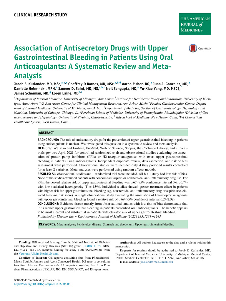 Association of Antisecretory Drugs With Upper Gastrointestinal Bleeding ...