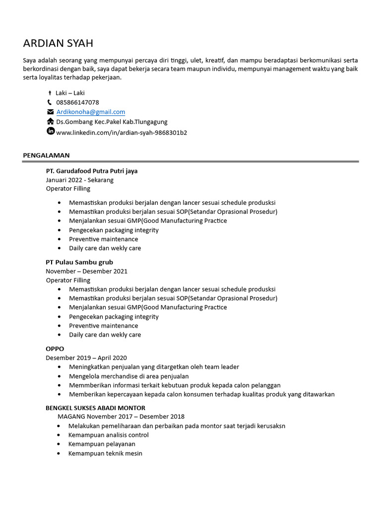 CV - Ardian Syah | PDF