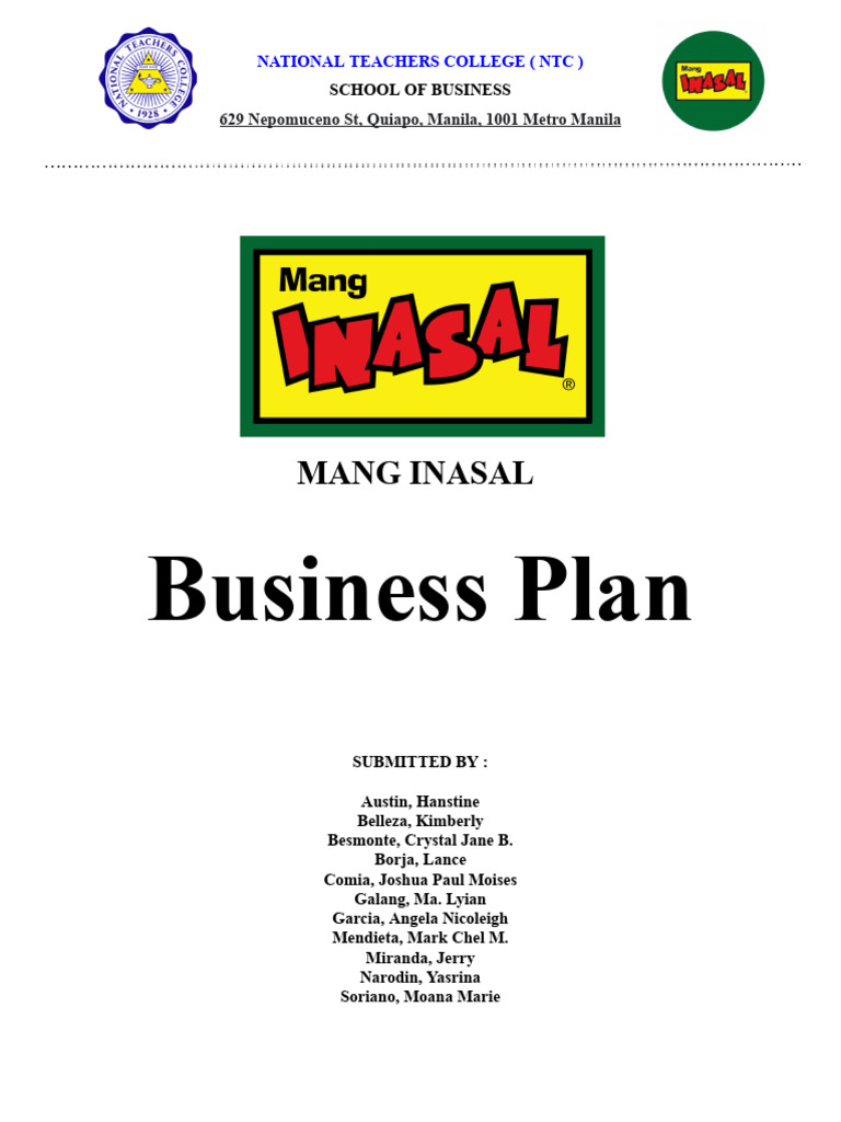 Business Plan for Mang Inasal | PDF | Restaurants | Fast Food