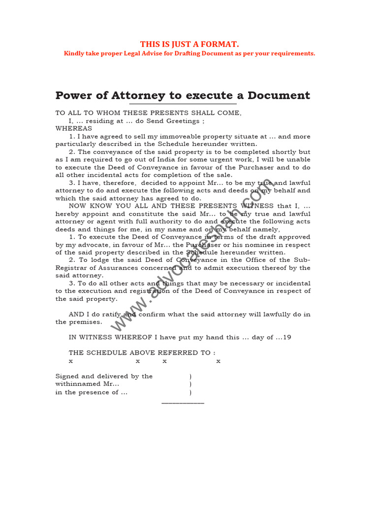 Power of Attorney To Execute Document | PDF