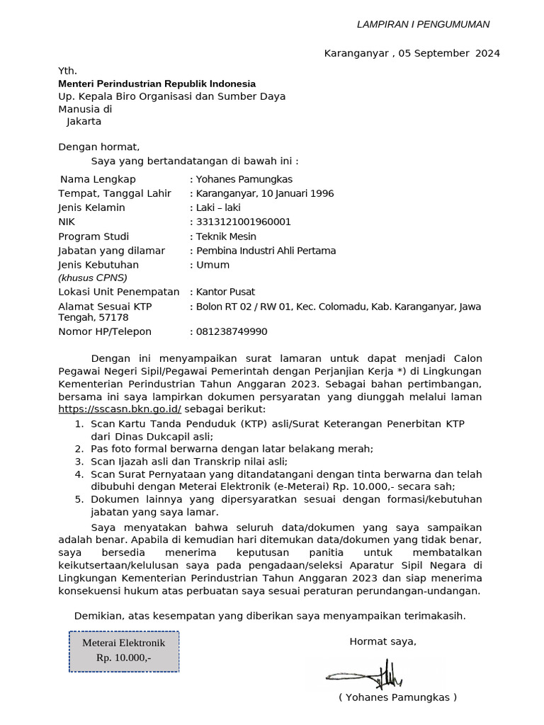 Lampiran III-VI - Format Surat | PDF