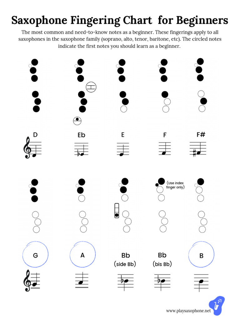 Saxophone Fingering Chart for Beginners - V2 | PDF