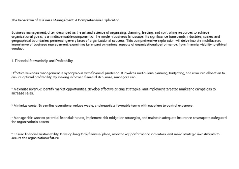 Importance of Business Management in the World 1 | PDF