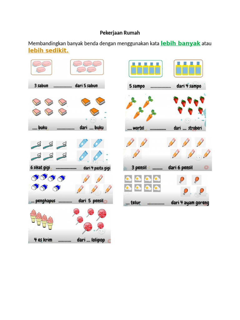 10 Sept. Membandingkan Banyak Benda | PDF