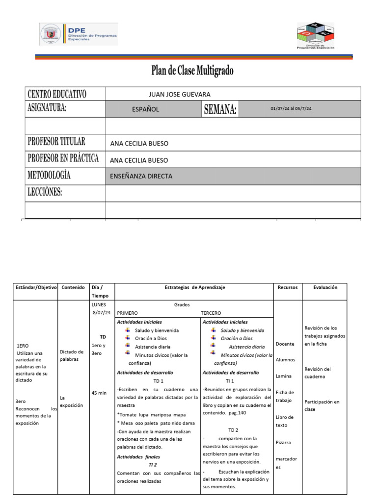 Plan Español 3 Multigrado | PDF