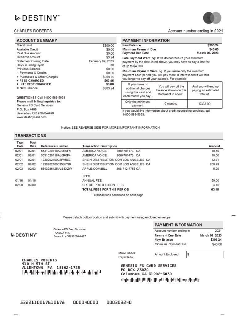 Charles Roberts 910 N 5TH ST ALLENTOWN PA 18102-1725 Genesis Fs Card ...